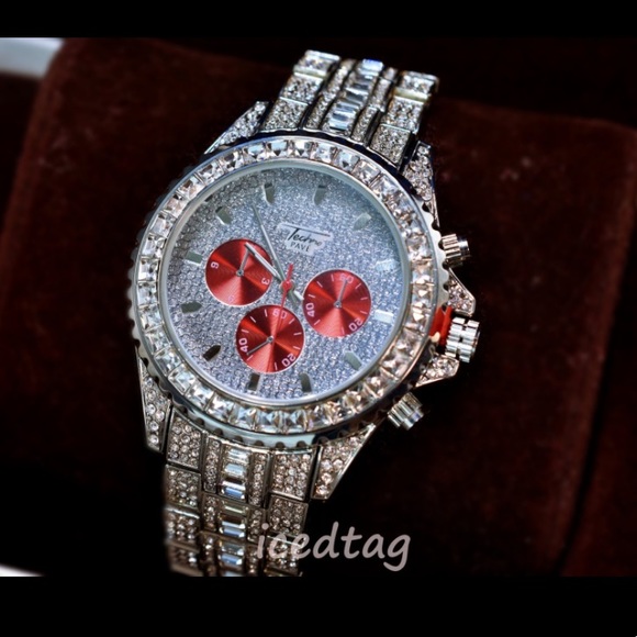 Accessories | Full Iced Out Red Face Stylish Heavy Hip Hop Watch | Poshmark